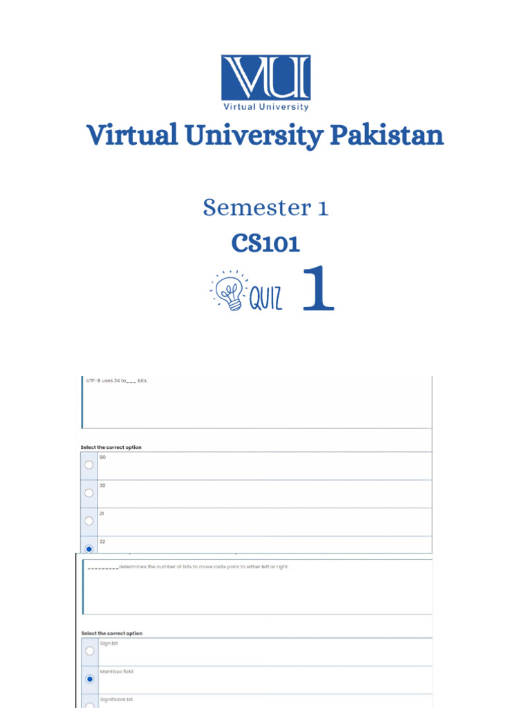 CS101 Quiz 1 2024 | PDF