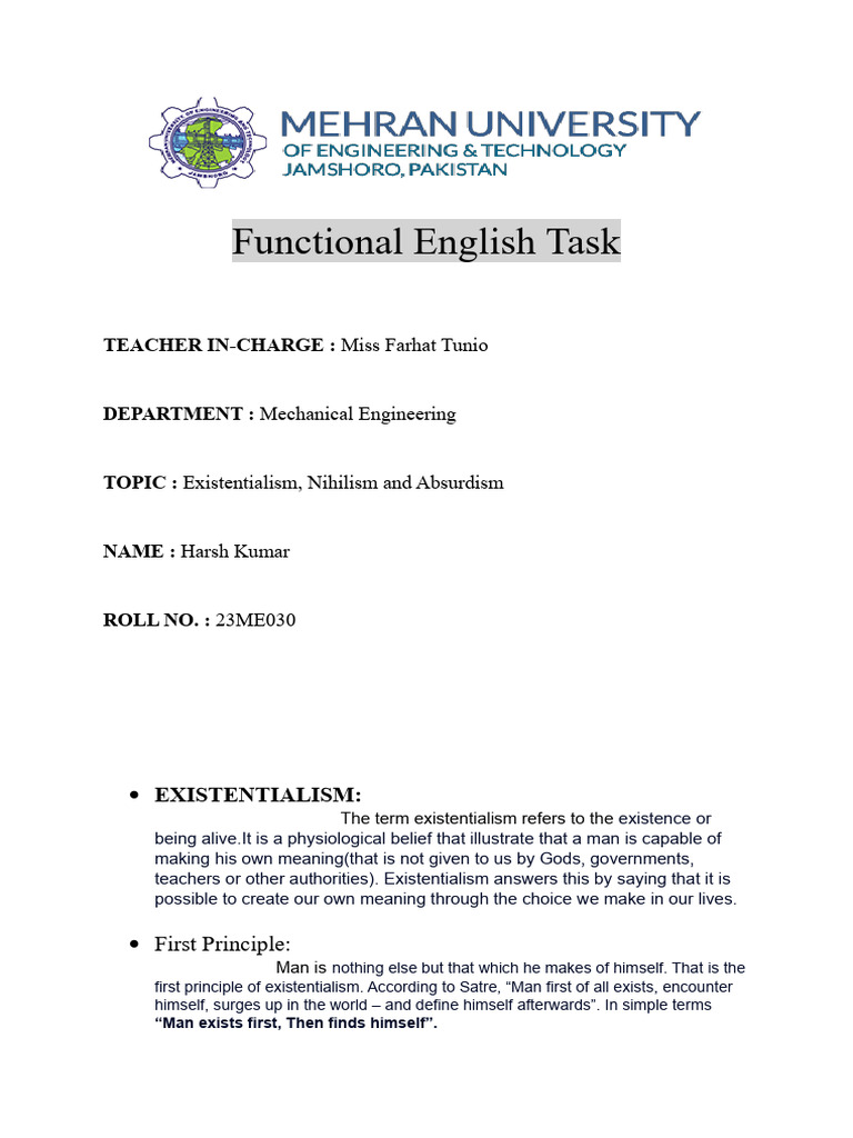 Functional English Task | PDF | Existentialism | Nihilism