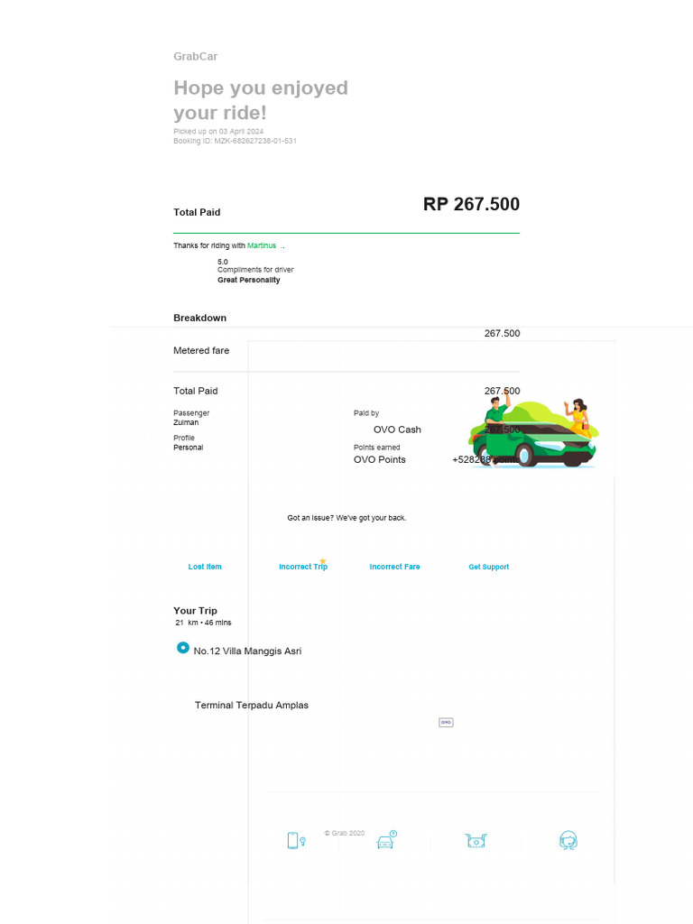 GrabCar Ride Summary and Receipt | PDF