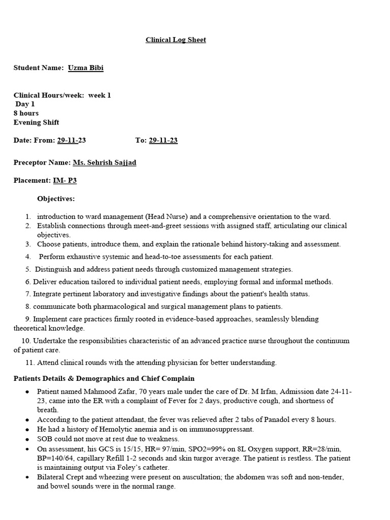 Log Sheet 1 | PDF | Pneumonia | Nursing