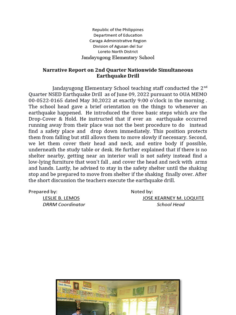 Jandayugong ES NSED Narrative Report JUNE 09 2022 | PDF