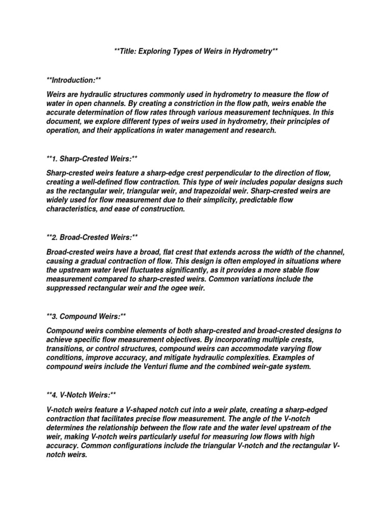 weirs | PDF | Hydrology | Flow Measurement