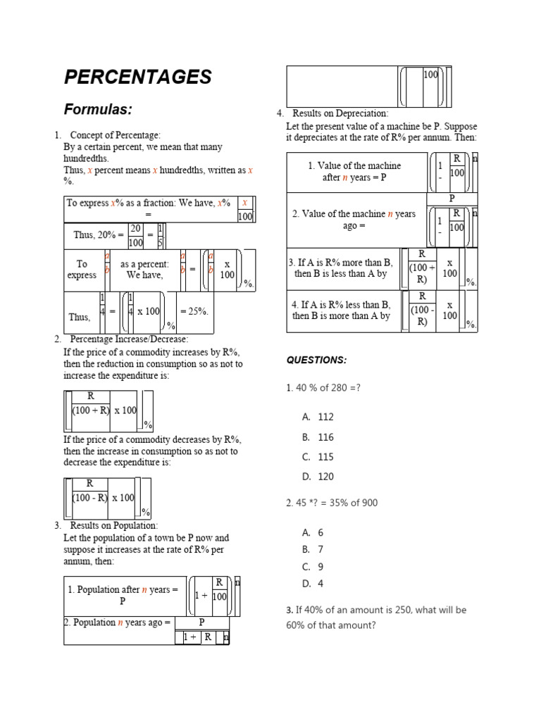 Percentages Set 2 Questions | PDF | Percentage | Economies