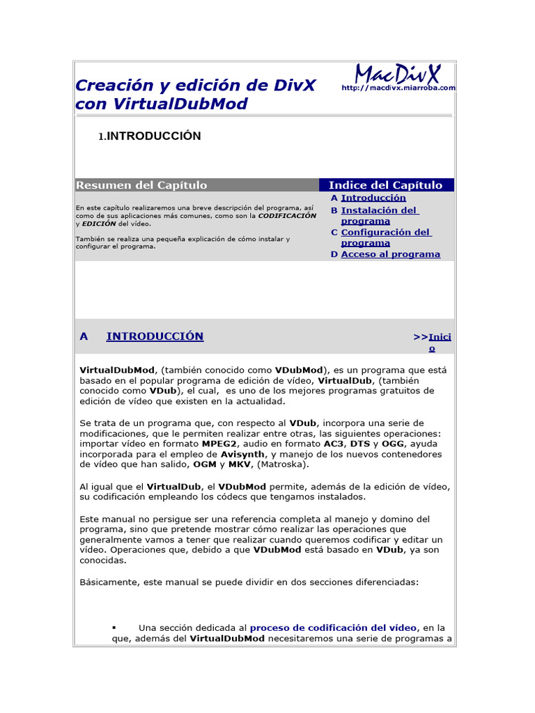 Guía de VirtualDubMod para Video DivX | PDF | Informática | Medios de almacenamiento