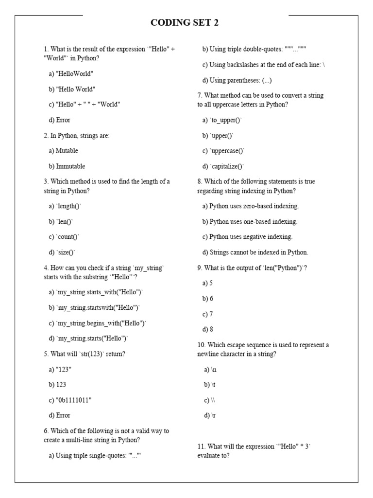 Coding Set 2 Questions Pdf String Computer Science Computer 4138