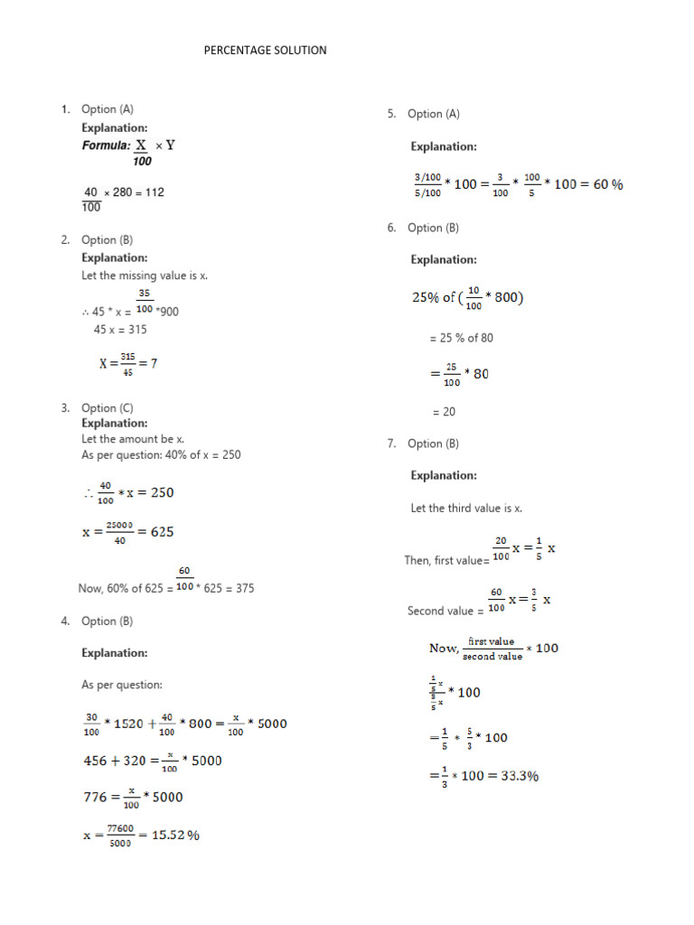 Percentage Problem Solutions | PDF | Area | Percentage