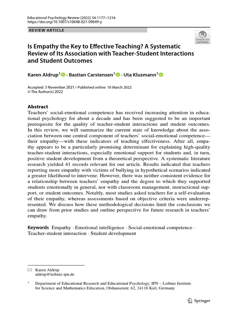 Is Empathy The Key To Efective Teaching A ... Outcomes | PDF | Empathy | Emotional Intelligence