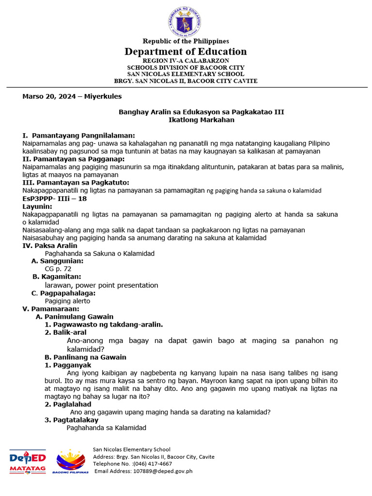 Q3-ESP3-Mar20-Paghahanda sa Sakuna | PDF