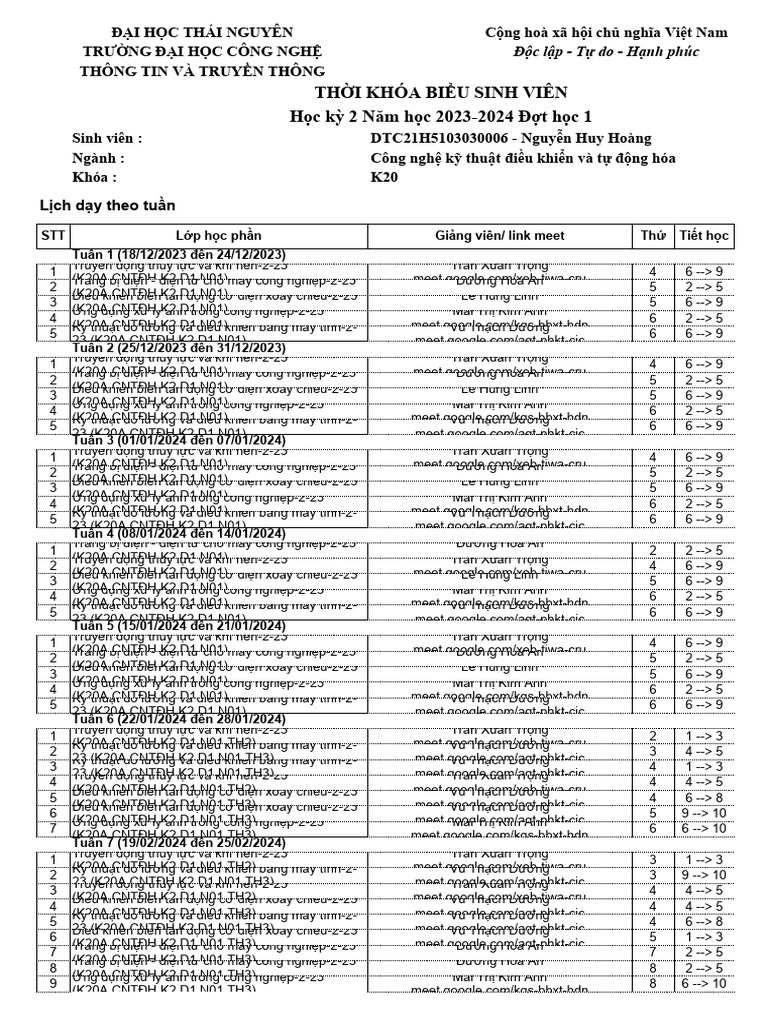 Student Time Table 11 | PDF