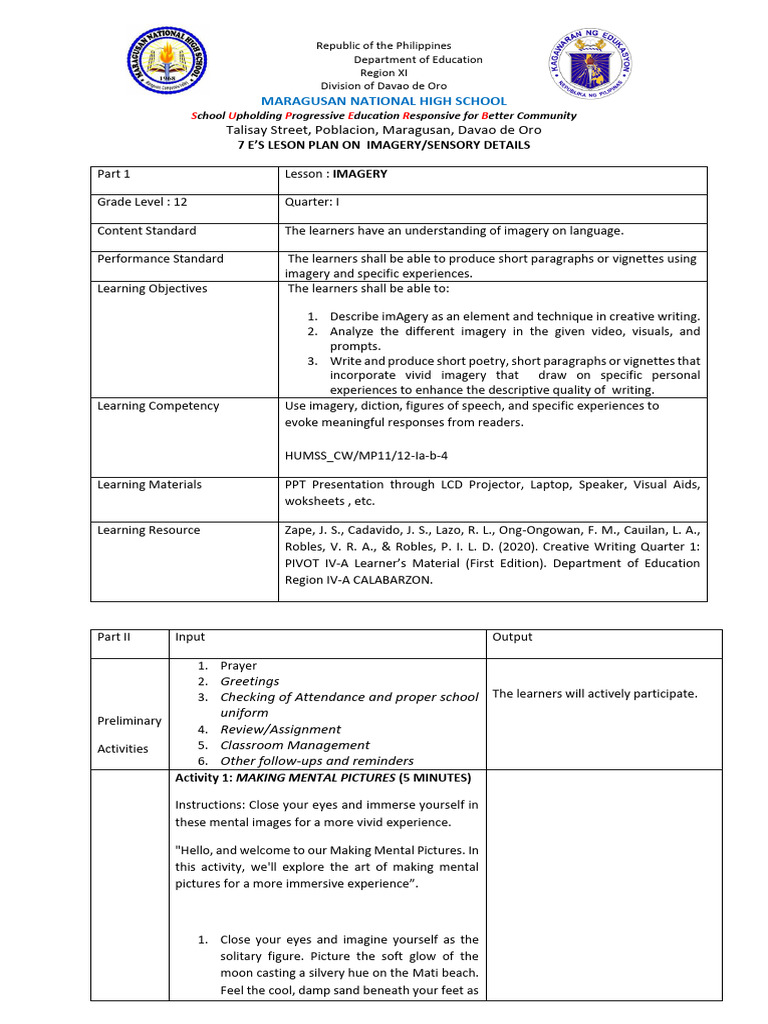 First Cot Creative Writing | PDF | Perception | Senses