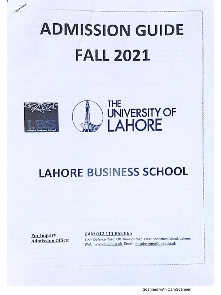 Admission Guide BBA UOL | PDF