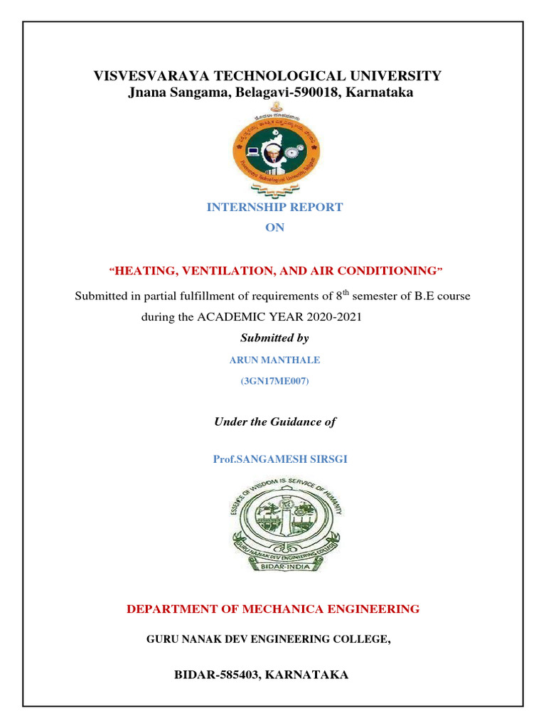 Hvac Internship Report | PDF | Duct (Flow) | Air Conditioning