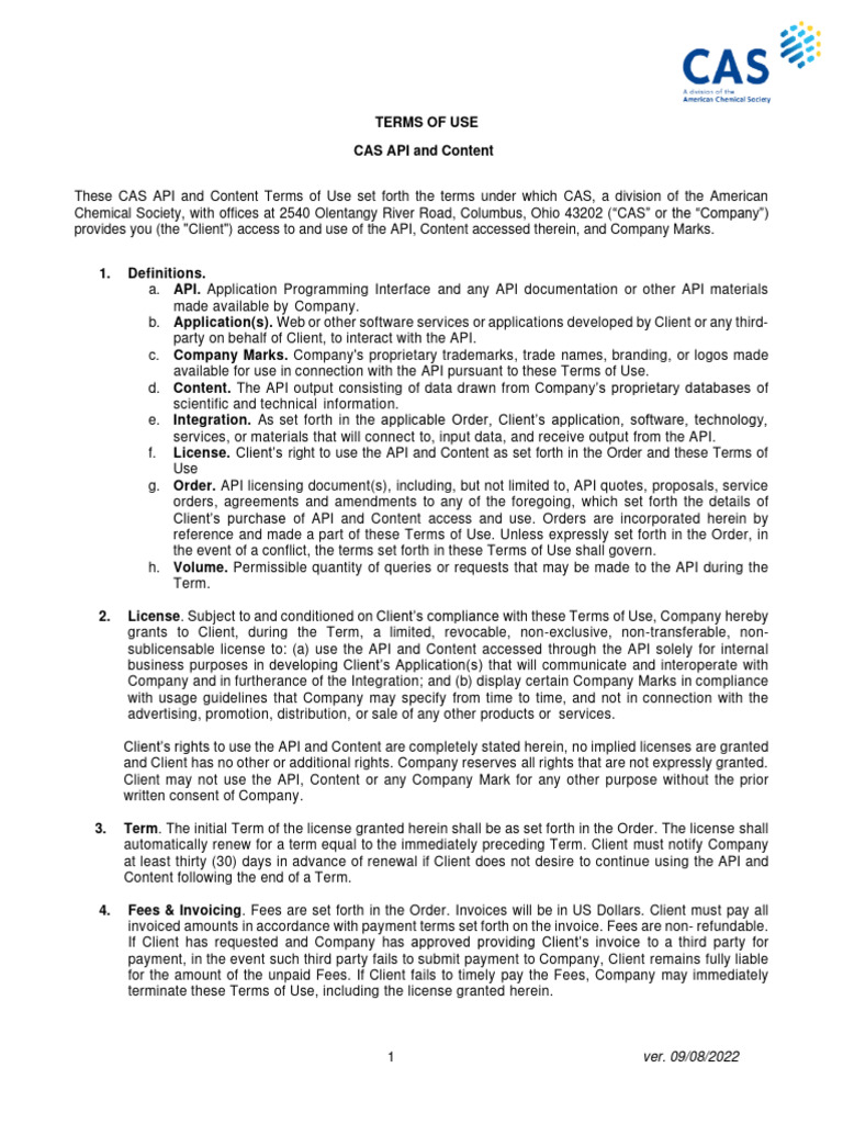 Cas Api Content Terms | PDF | Application Software | Privacy