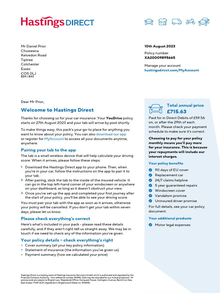 715.63 Welcome To Hastings Direct: Total Annual Price | PDF | Credit ...