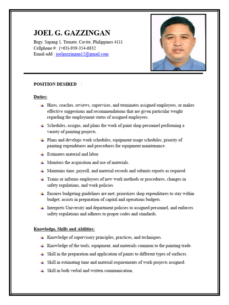 Painting and Piping Foreman Resume | PDF | Pipe (Fluid Conveyance ...