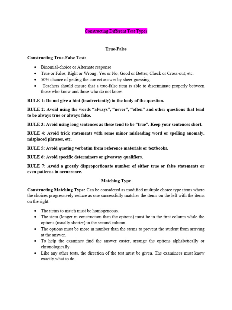 Constructing Different Test Types | PDF | Multiple Choice | Cognition