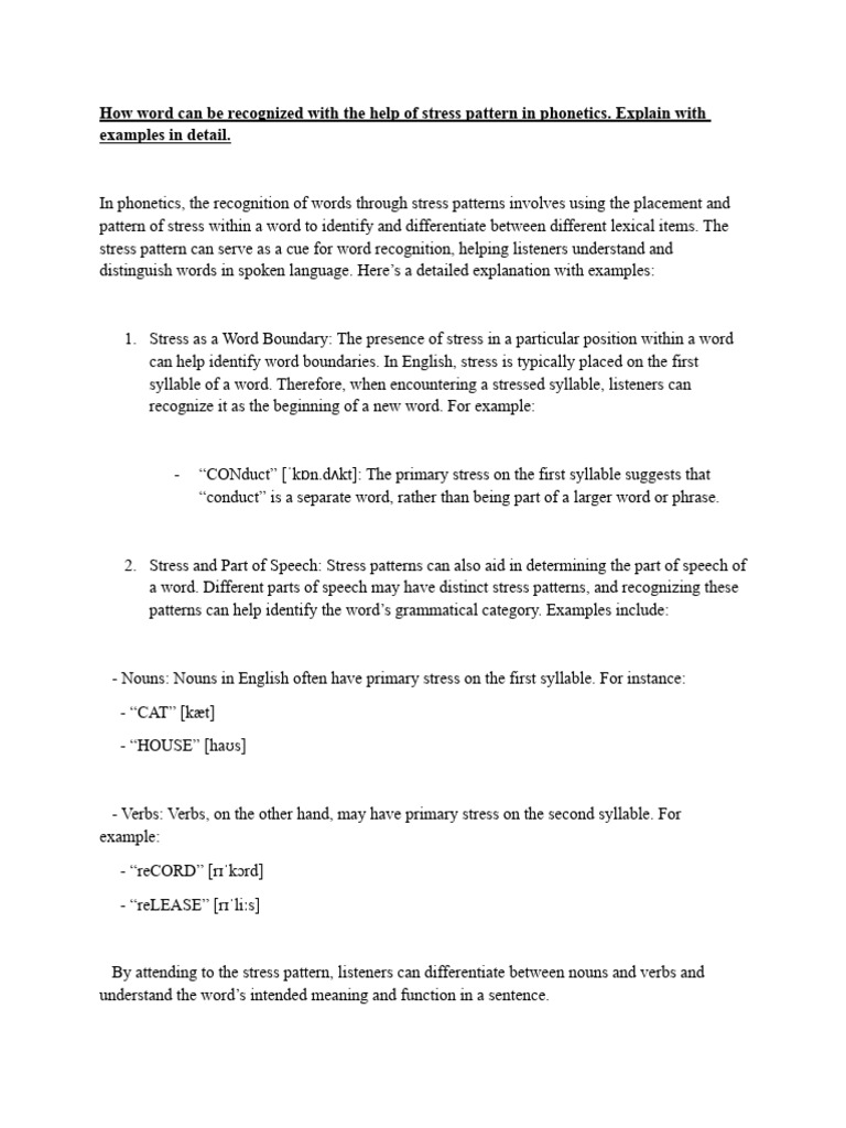 Phonetic Stress Patterns Explained | PDF | Stress (Linguistics) | Word