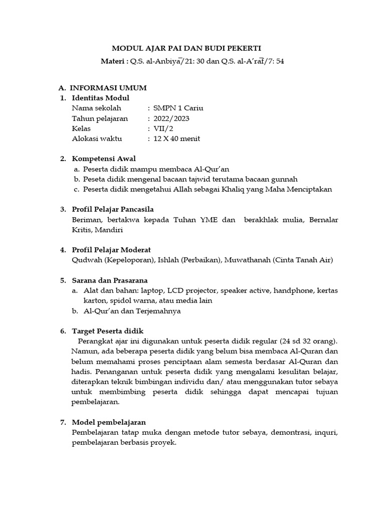 Modul Ajar PAI Kelas 7 Sem 2 | PDF