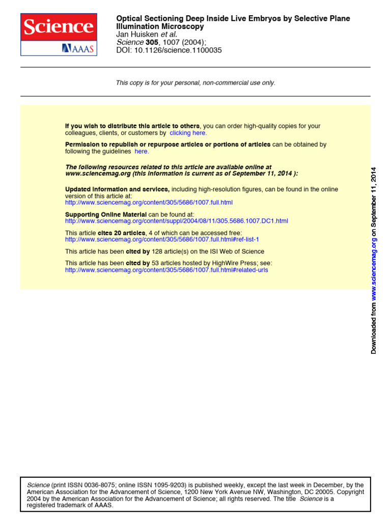 Optical Sectioning Deep Inside Live Embyos by Selective Plane ...