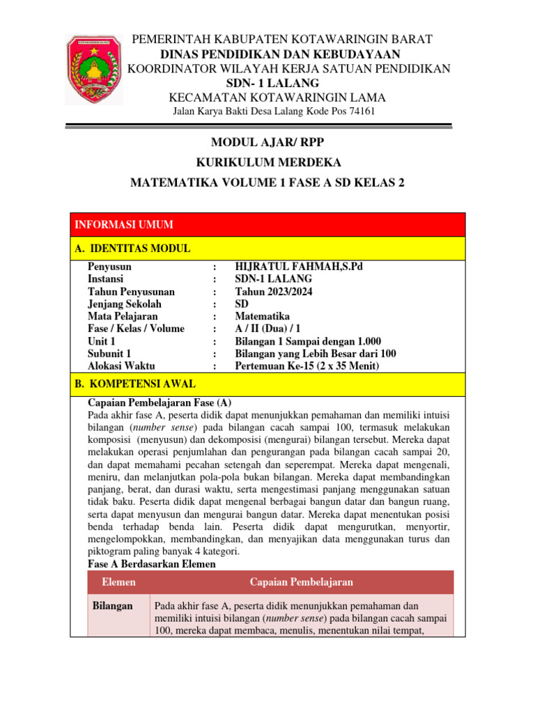 MODUL AJAR MTK | PDF