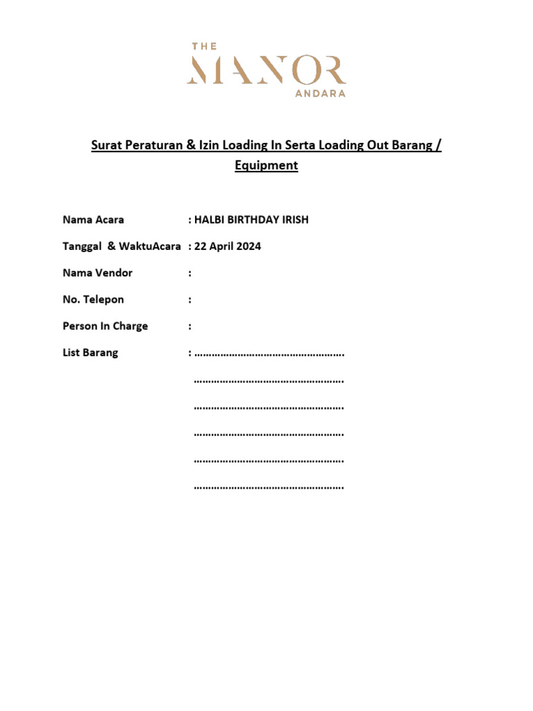 Surat Loading The Manor Andara 22 April 2024 | PDF