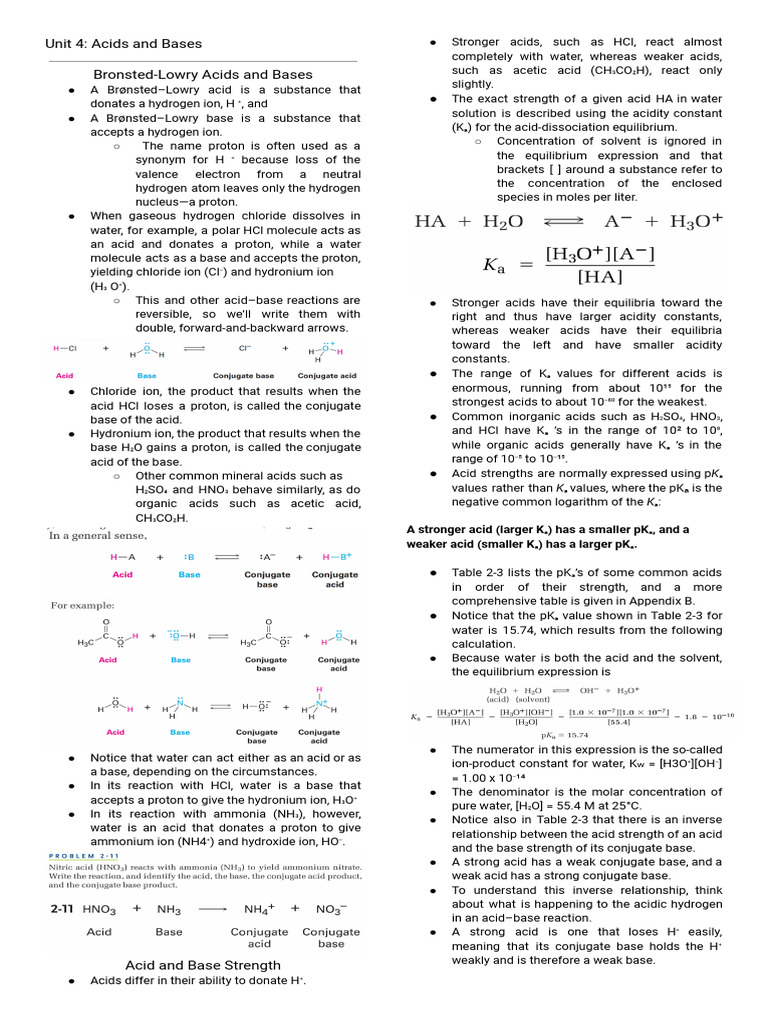 Unit 4 - Acids and Bases | Download Free PDF | Acid | Acid Dissociation Constant
