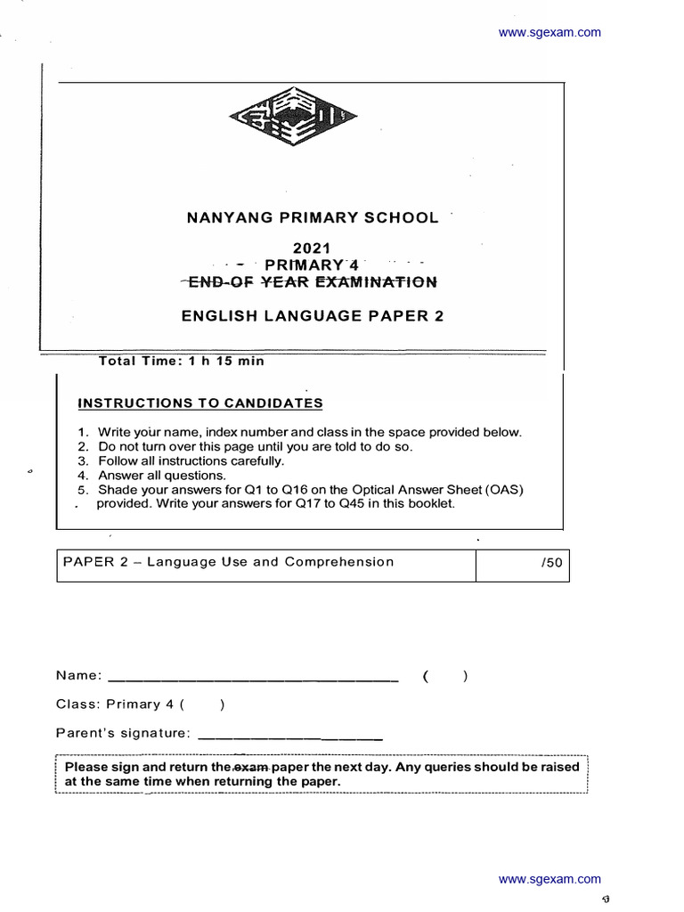 2021-P4-English-Semestral Assessment 2-Nanyang | PDF