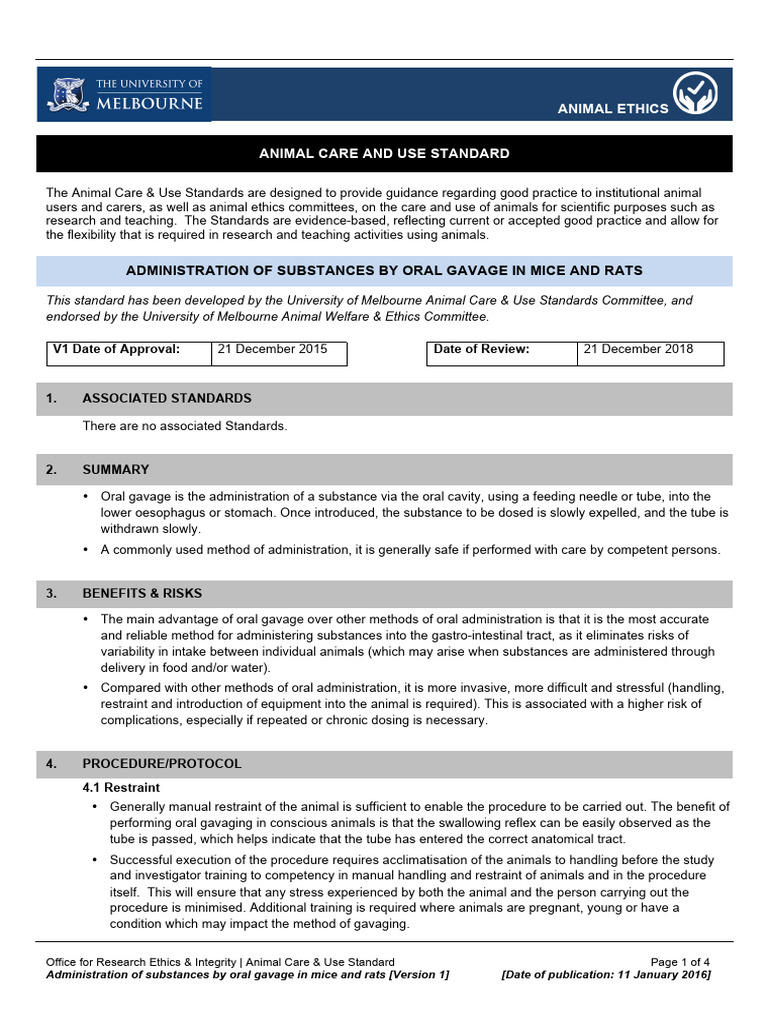 Oral Gavage in Mice and Rats Guide | PDF | Animal Welfare | Medical ...