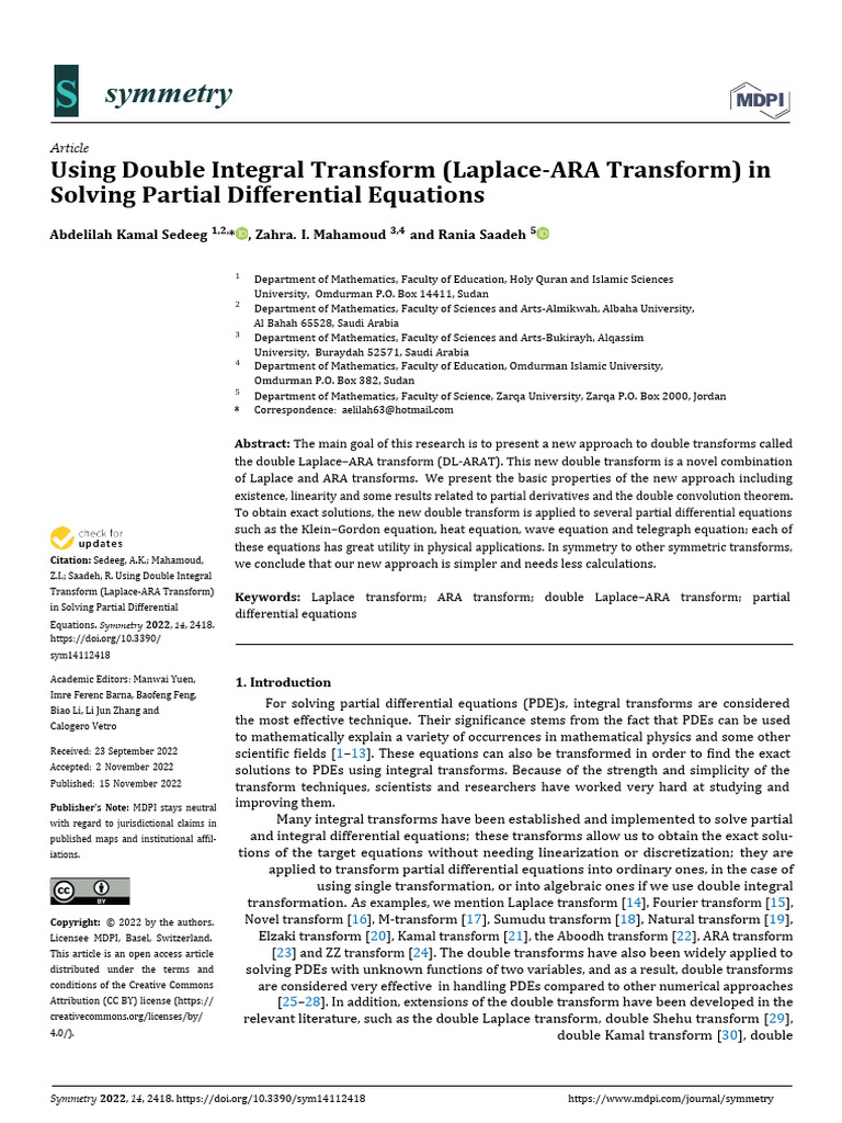 Using Double Integral Transform Laplace Ara Transf Pdf Partial