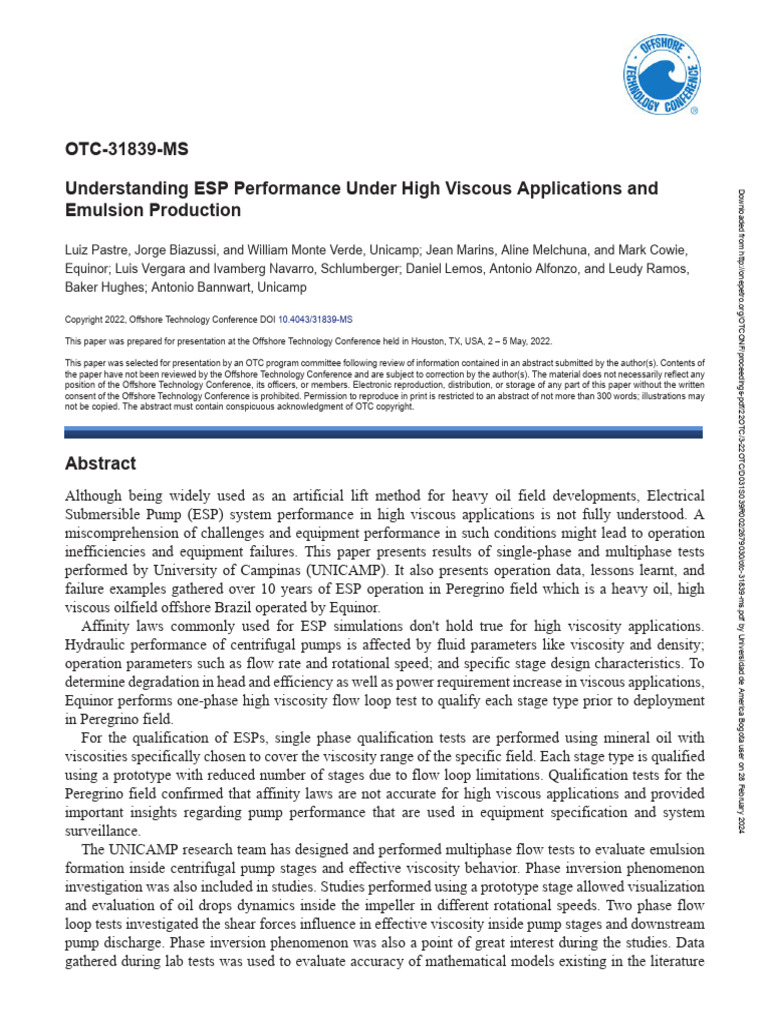 Otc-31839-Ms Understanding ESP Performance Under High Viscous ...