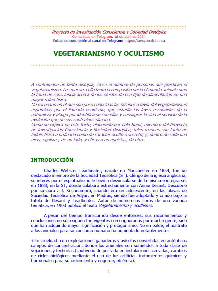 240418.vegetarianismo y Ocultismo | PDF