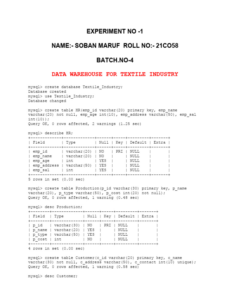 Exp1_DWM | PDF | Cash | Table (Database)