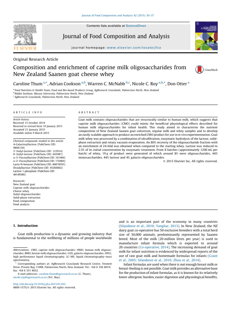 Caprine Milk Oligos NZ Saanen Goat Cheese Whey Composition Enrichment ...