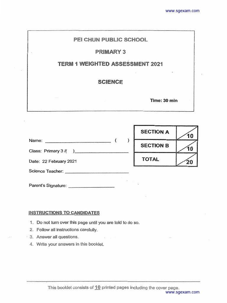 2021-P3-Science-Weighted Assessment 1-PeiChun | PDF