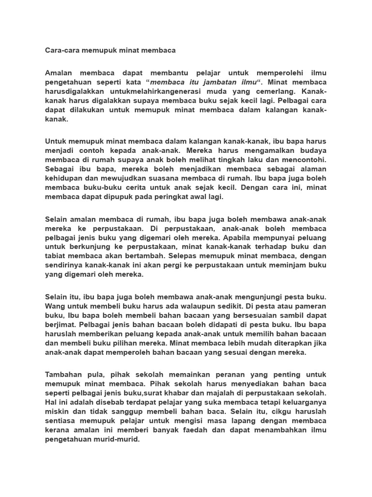 Cara Memupuk Minat Membaca Anak | PDF | Kesehatan Holistik