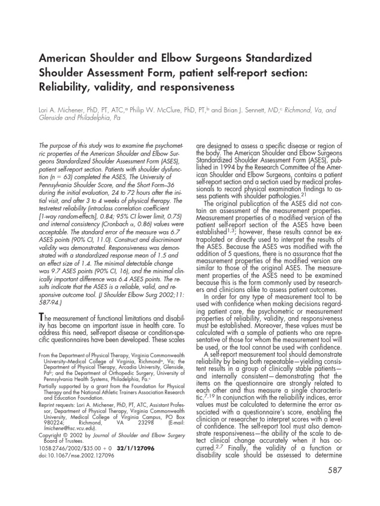 American Shoulder and Elbow Surgeons Standardized Shoulder Assessment ...