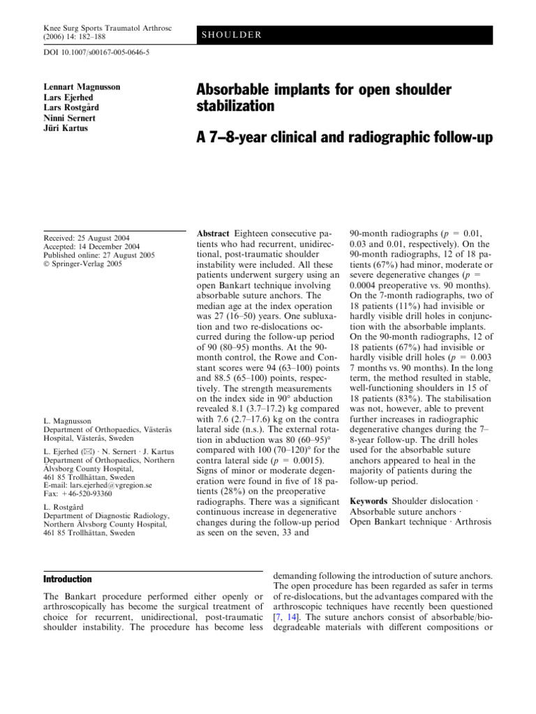 Magnusson 2006 Absorbable Implants For Open Shoulder Stabilization. A 7 ...