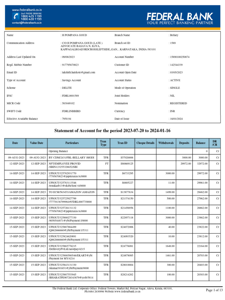 Account Statement 1589XXXXXX0874_unlocked | PDF | Service Industries | Money