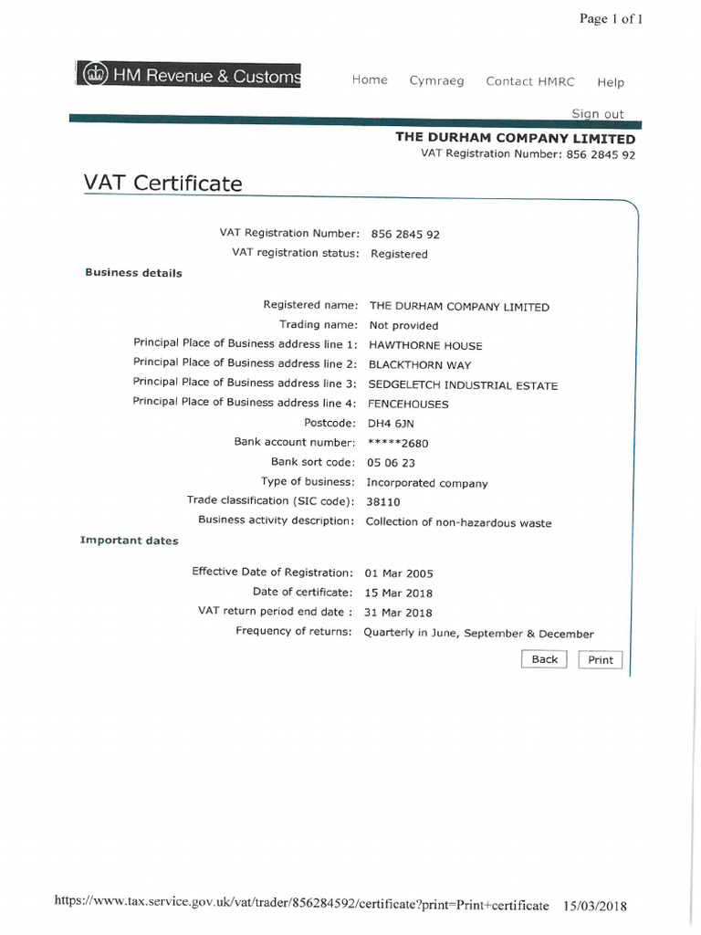 VaT Certificate | PDF