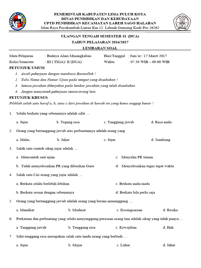 SOAL BAM KLS 3 Mid Semester II | PDF