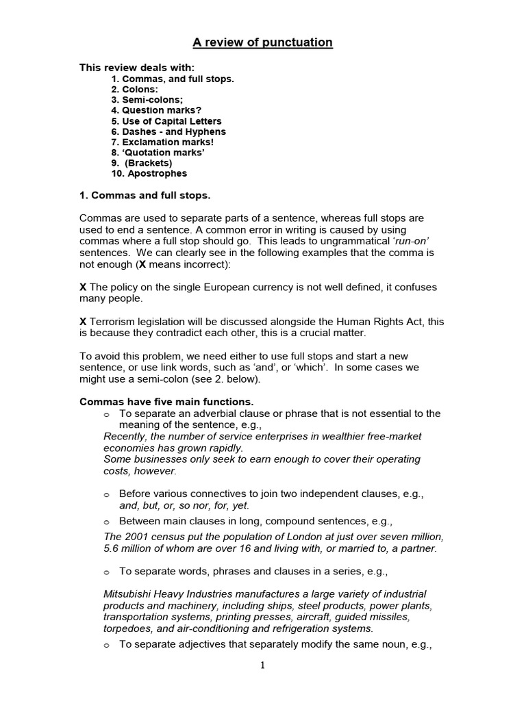 A Review of Punctuation | PDF | Comma | Orthography