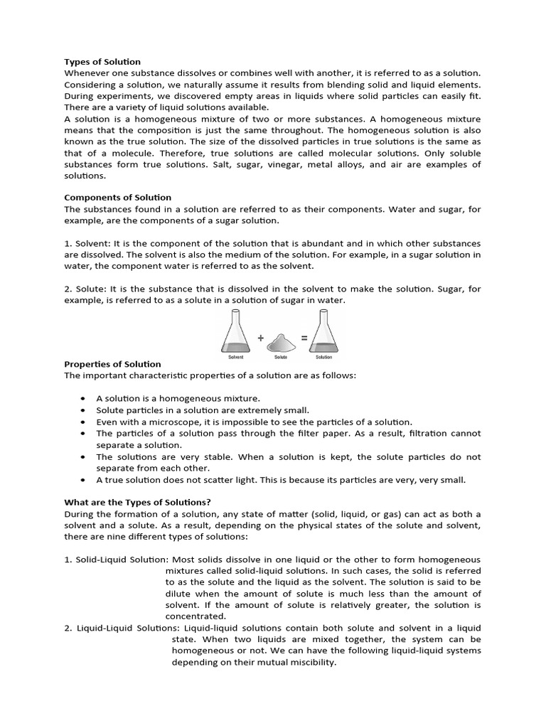 Types of Solution | PDF | Mixture | Solvent