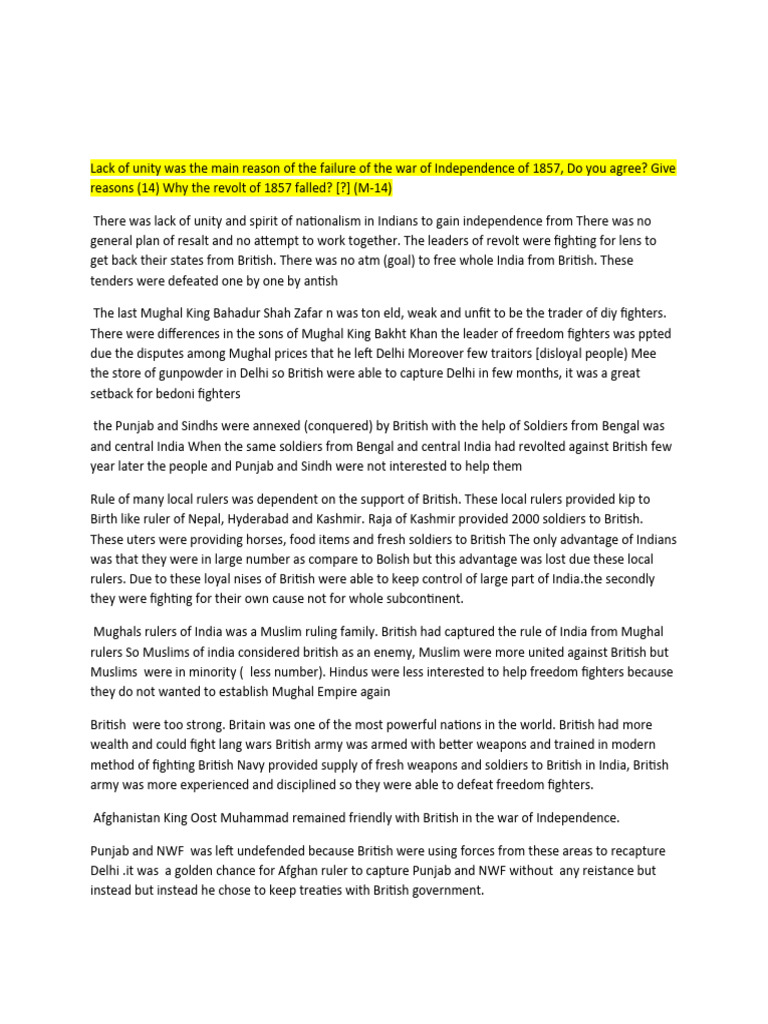 Lack of Unity W-WPS Office | PDF | British Raj | Indian Rebellion Of 1857
