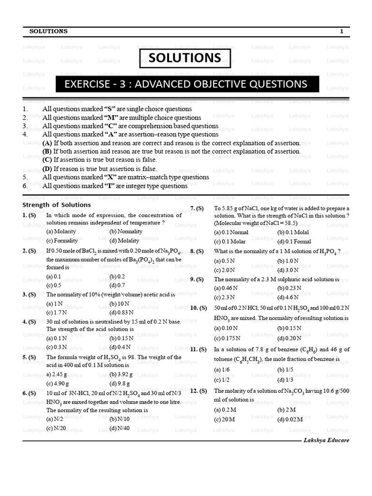 Solutions Chemistry (NM) (Ex-3 & 4) | PDF | Physical Sciences | Phases ...