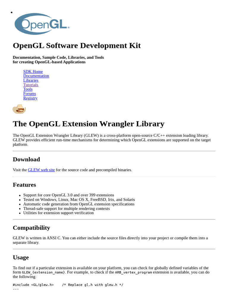 OpenGL SDK - GLEW - The OpenGL Extension Wrangler Library | PDF