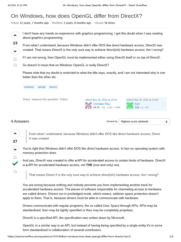 On Windows, How Does OpenGL Differ From DirectX - Stack Overflow | Download Free PDF | Graphics ...