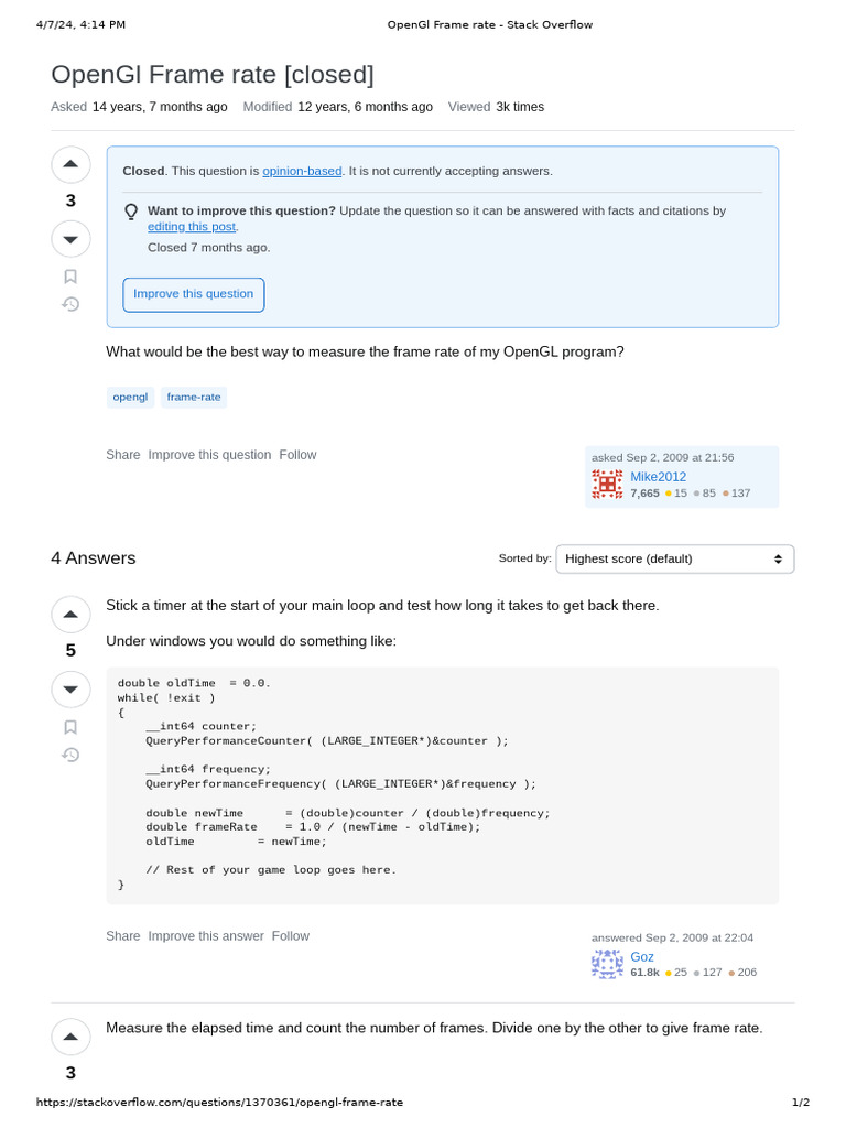 Opengl Frame Rate Stack Overflow Pdf Computing