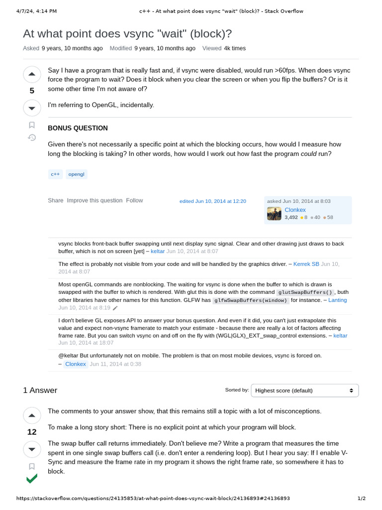 C At What Point Does Vsync Wait Block Stack Overflow Pdf Computer Architecture 