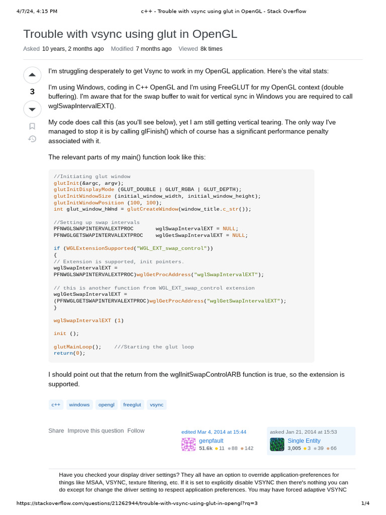 C++ - Trouble With Vsync Using Glut in OpenGL - Stack Overflow | PDF ...