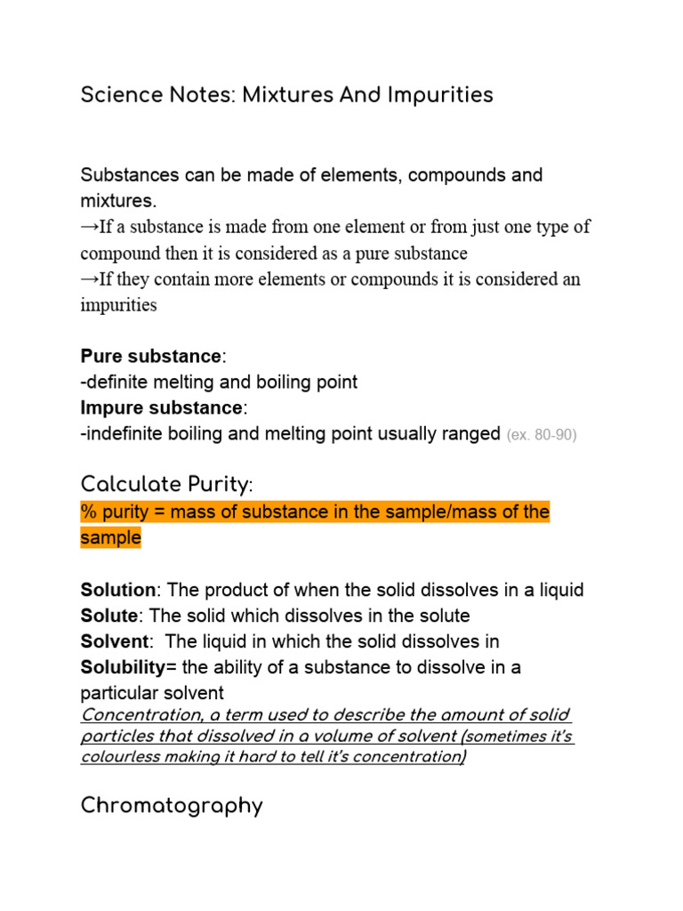 Mixtures and Impurities | Download Free PDF | Chemical Substances ...